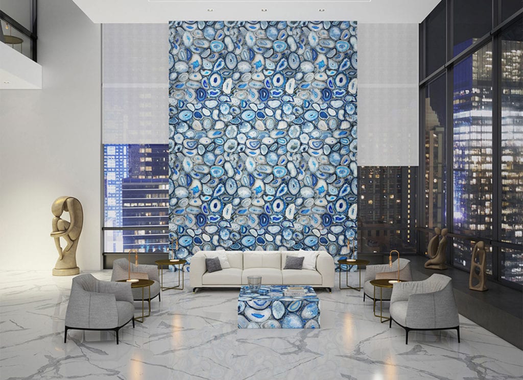 AGATA BLUE POLISHED 65″X130″X12MM – Agate Tile & Stone